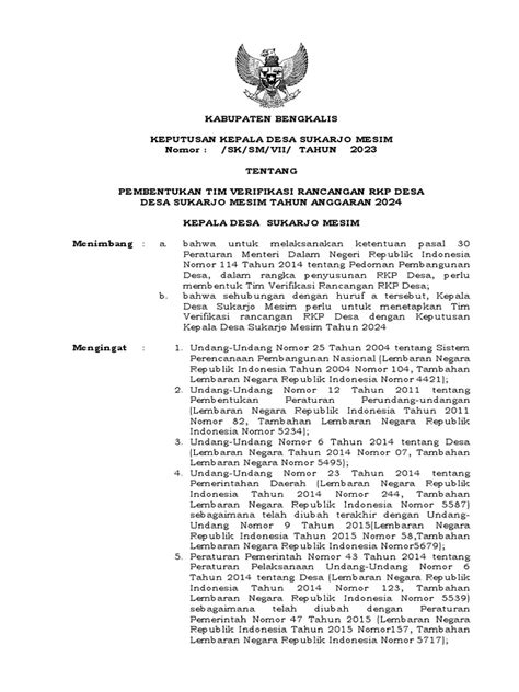 Contoh Sk Tim Verifikasi Rkp Desa Pdf