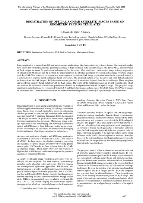 Pdf Registration Of Optical And Sar Satellite Images Based On Geometric Feature Templates