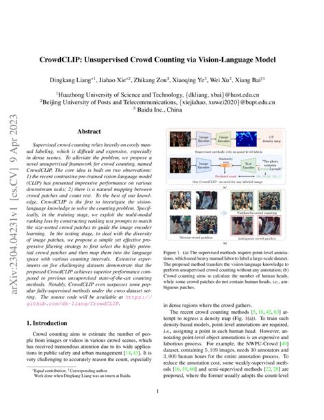 Crowdclip Unsupervised Crowd Counting Via Vision Language Model Deepai