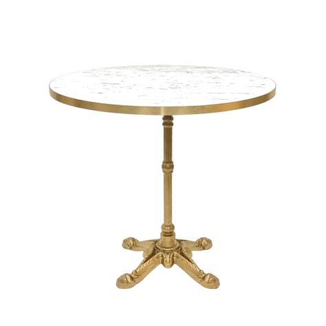 French Gold Bistro Table With Round White Marble Top Table Hire