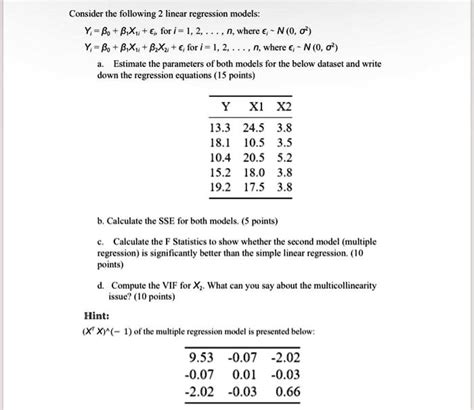 Please Solve From A D Check Out The Hint Consider The Following Linear Regression Models Model