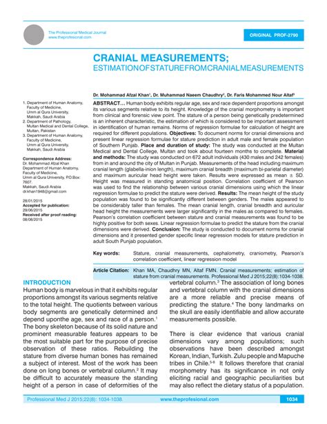 Pdf Cranial Measurements Estimation Of Stature From Cranial Measurements