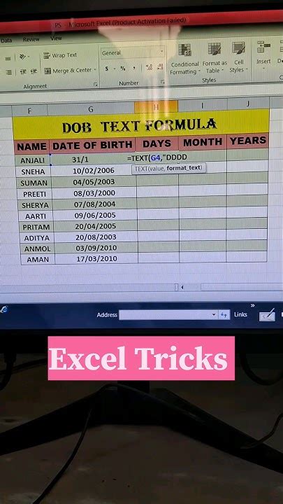 Excel Short Trick Excel Short Trick Excel Me Text Formula Excel Me Dob Formula Computer ️🔥🥰🖥