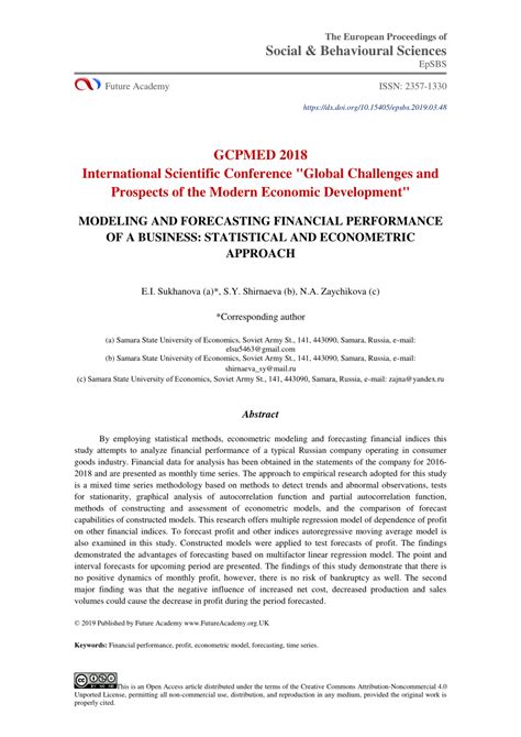 Pdf Modeling And Forecasting Financial Performance Of A Business Statistical And Econometric