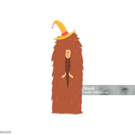 재미 있는 털이 갈색 제복 및 모자 이상한가 면 또는 카니발 의상 미친 스타일 만화 벡터 일러스트 레이 션에에서 창조적인 파티