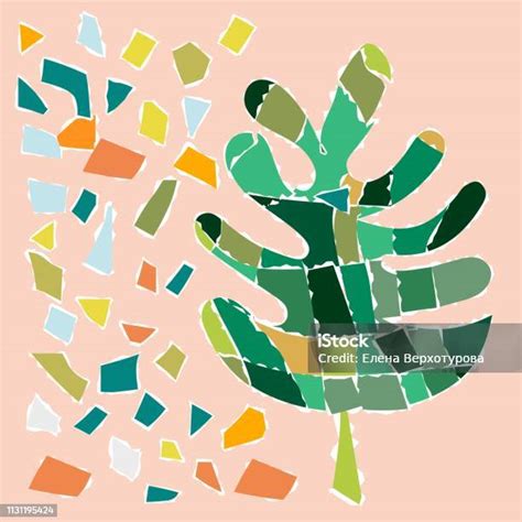 찢어진 종이 아트 콜라주 몬스터 나뭇잎 어떤 목적을 위한 훌륭한 디자인 손 그리기 찢어진 용지 가장자리 스크랩북 디자인입니다 벡터 꽃 배경입니다 텍 스타일 디자인 인쇄