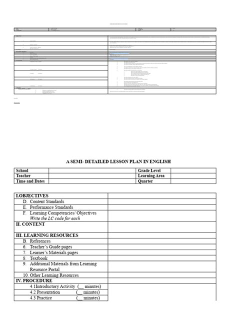 Semi Detailed Lesson Plan In Elt 7 Template Pdf Lesson Plan Thought