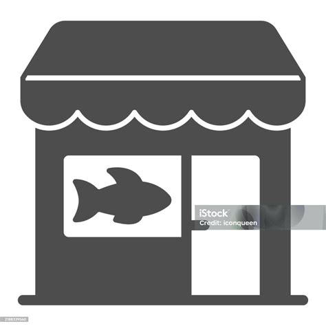 생선 가게 솔리드 아이콘 수산물 판매 개념입니다 벡터 그래픽 흰색 배경에 물고기 기호가 있는 Sop 집 모바일 또는 웹 디자인용