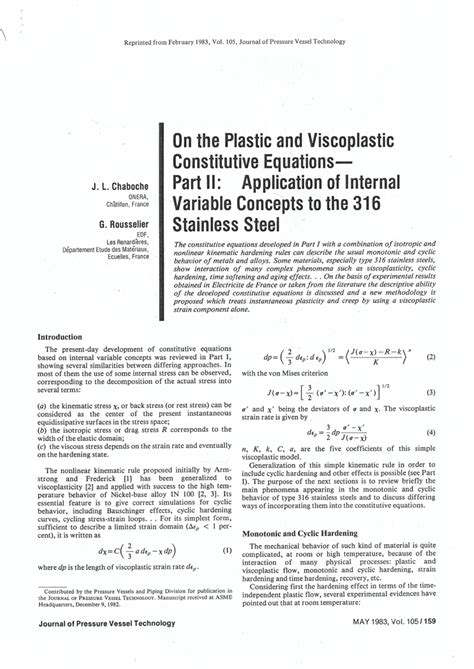 Pdf On The Plastic And Viscoplastic Constitutive Equations—part Ii Application Of Internal