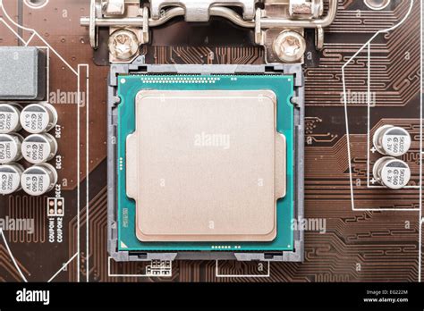 Central Processing Unit Cpu Chip Installed On Motherboard Socket