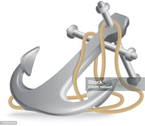 보트 제동을위한 긴 로프가있는 철제 앵커 배를 제자리에 고정시키는 유니폼 선박을 위한 정착물 강철에 대한 스톡 벡터 아트 및 기타 이미지 Istock