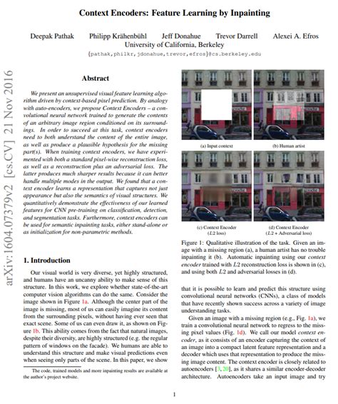 Context Encoders Feature Learning By Inpainting Sha Computing