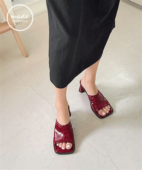 [자체제작 당일발송] 엘르 스퀘어 뮬 슬리퍼 힐 6 5cm 에이블리