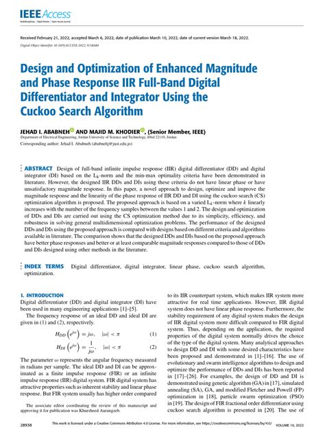 Pdf Design And Optimization Of Enhanced Magnitude And Phase Response Iir Full Band Digital
