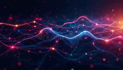 Abstract Digital Wave Pattern With Glowing Light Effects Energy Flow On Dark Background With
