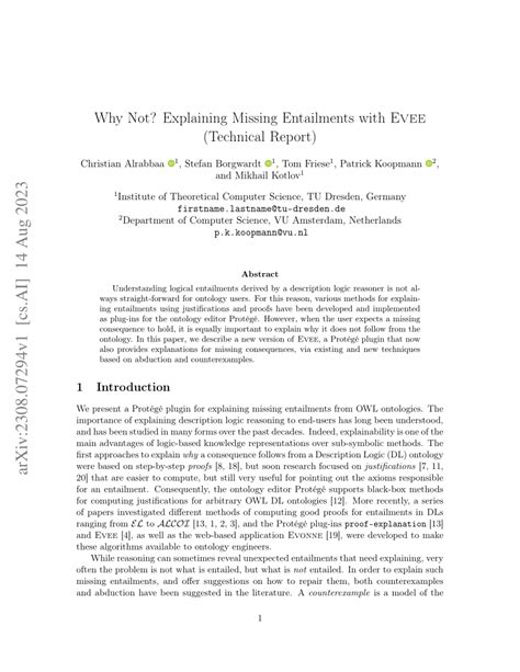 Pdf Why Not Explaining Missing Entailments With Evee Technical Report