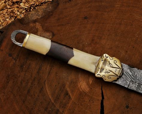 Hand Made Viking Damascus Seax With Brass Fitted Scabbard Damascus Viking Sword Damascus