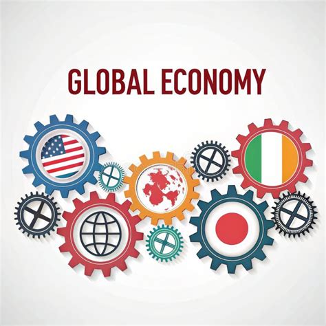 Global Economy Interlocking Gears Flags And World Map International