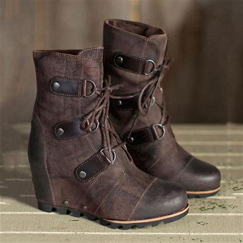 Women Winter Fashion Wedge Heel Lace Up Boots Inspireyoos