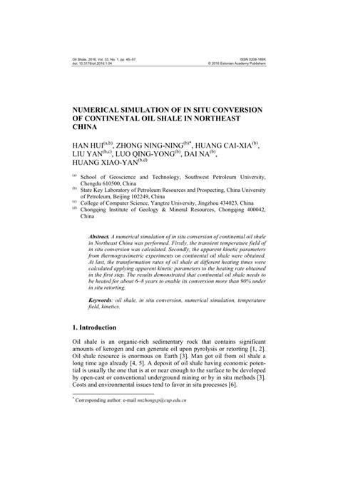 Pdf Numerical Simulation Of In Situ Conversion Of Continental Oil