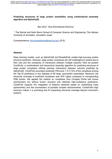 Pdf Predicting Structures Of Large Protein Assemblies Using