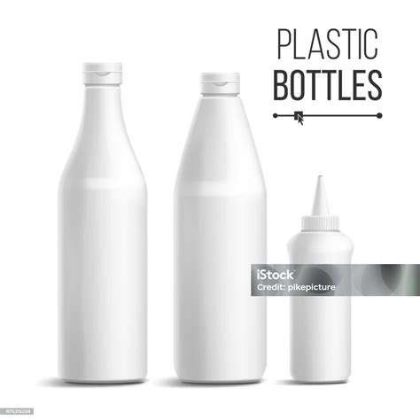 흰색 병 세트 벡터입니다 3d 현실 빈입니다 플라스틱 화이트 깨끗 한 토마토 소스 마요네즈 병 좋은 디자인을 브랜드에 대 한 조롱 흰색 배경 그림에 절연 짜냄에 대한 스톡