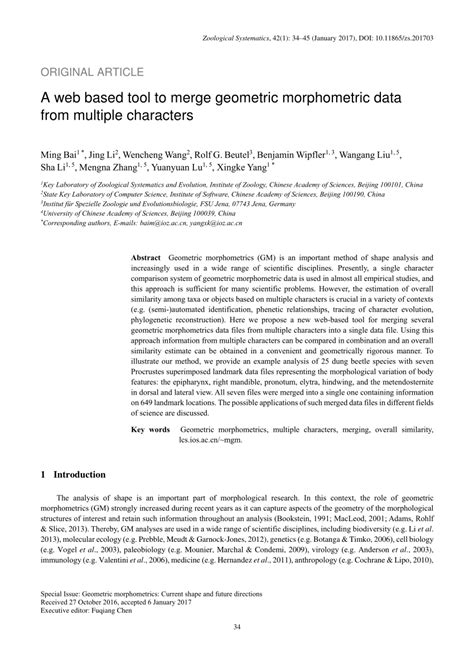 Pdf A Web Based Tool To Merge Geometric Morphometric Data From