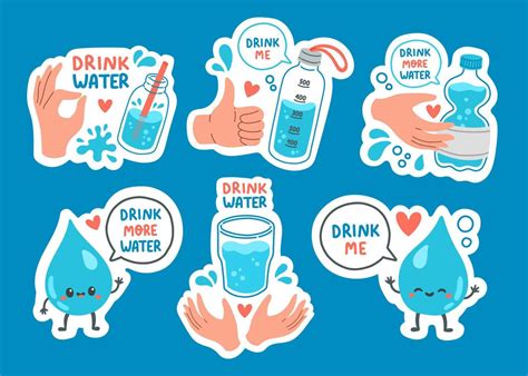 Drink More Water Sticker Set Flat Design Vector Illustration 10253443