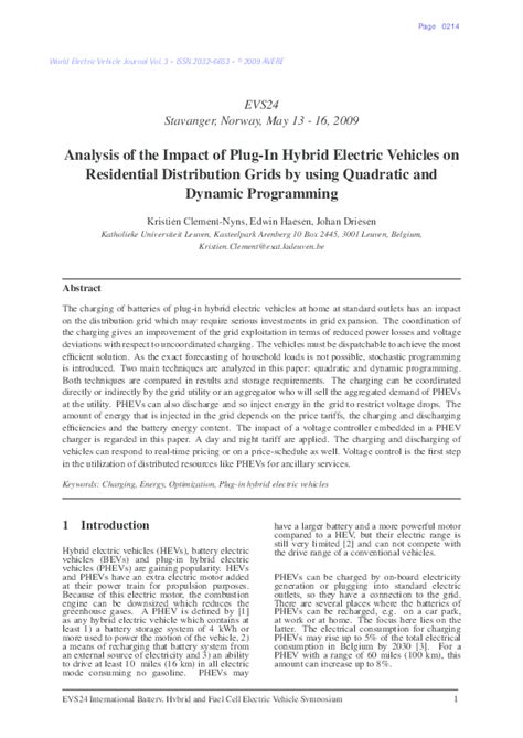 Pdf Analysis Of The Impact Of Plug In Hybrid Electric Vehicles On Residential Distribution