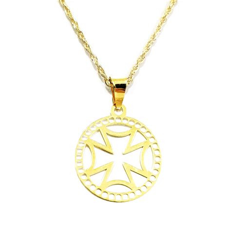 18k Pure Gold Round Cross Necklace 18k Gold Necklace For Women