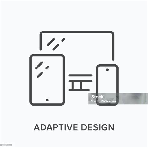 적응형 디자인 라인 아이콘입니다 컴퓨터 스마트 폰 및 태블릿의 벡터 개요 그림 유연한 모바일 플랫폼 픽터감 웹페이지에 대한 스톡