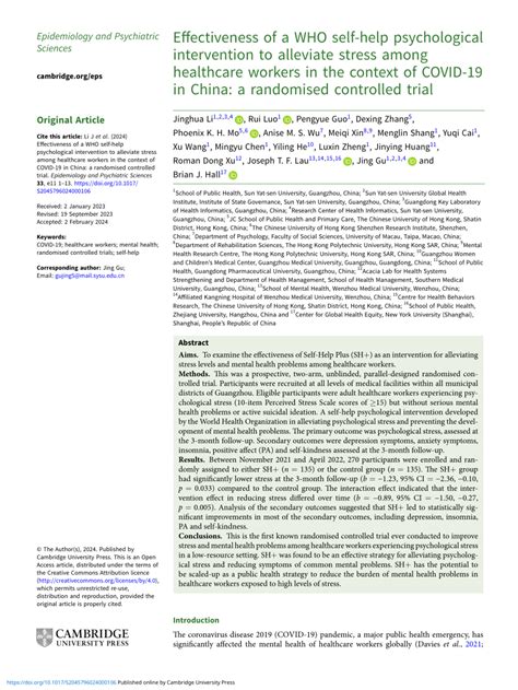 Pdf Effectiveness Of A Who Self Help Psychological Intervention To Alleviate Stress Among