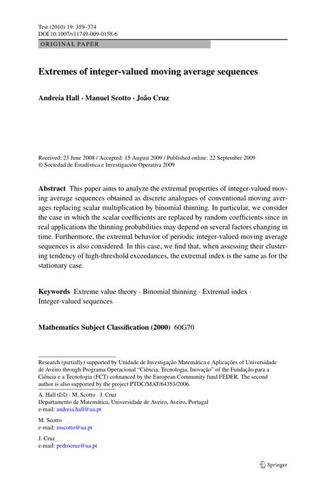 Pdf Extremes Of Integer Valued Moving Average Sequences