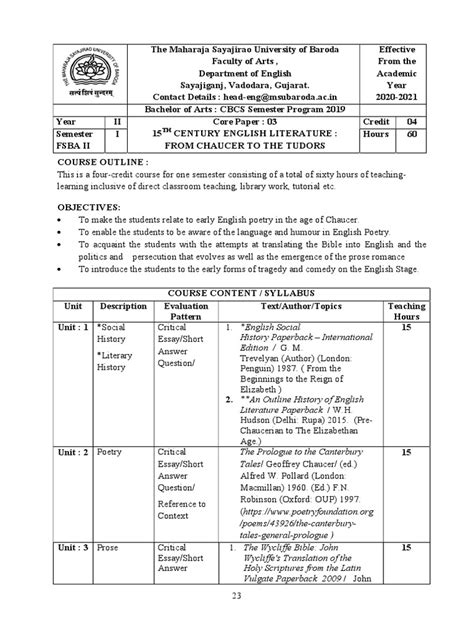 Sylalbus Of Ba English Semester 3 Pdf Essays Employment