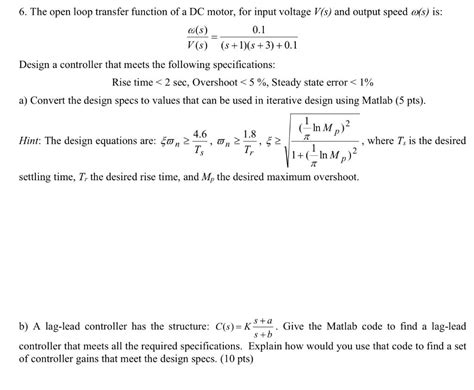 solved 0 1 6 the open loop transfer function of a dc motor