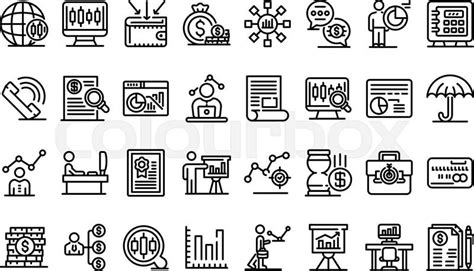trader icons set outline set of trader vector icons for web colourbox