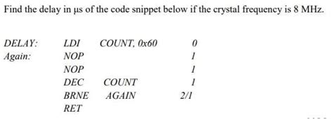 Solved Find The Delay In Us Of The Code Snippet Below If The