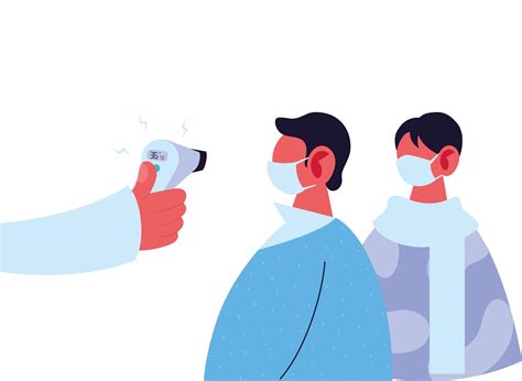 Hand Holding Thermometer Gun Checking Men Temperature Vector Design