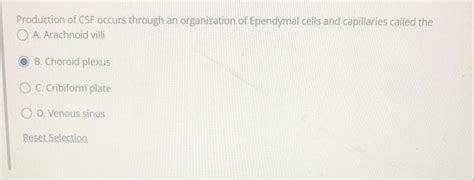 Solved Production Of Csf Occurs Through An Organization Of