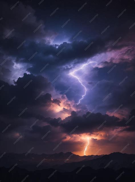 Premium Photo Lightning In The Night Sky Thunderstorm