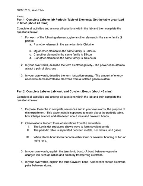Chem Lab 2 Week 2 Lab Part 3 Chem120 Ol Week 2 Lab Name Part 1 Complete Labster Lab