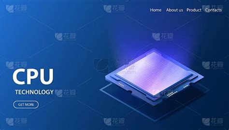 Cpu芯片等距图。计算机处理器组件。半导体技术的概念。未来芯片核心。素材 花瓣网