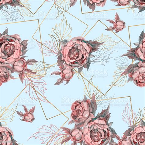 수채화 꽃의 꽃다발과 함께 완벽 한 패턴입니다 모란 라일락 장미 벡터 꽃 나무에 대한 스톡 벡터 아트 및 기타 이미지 꽃 나무 꽃 식물 꽃다발 Istock