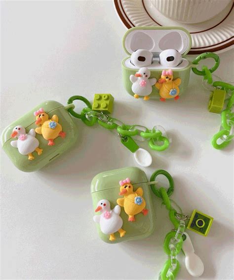 당일출고 귀여운 커플오리 에어팟 케이스 키링 세트 에어팟1세대 에어팟2세대 에어팟3세대 에어팟 프로 그린 귀여운 케이스 에이블리