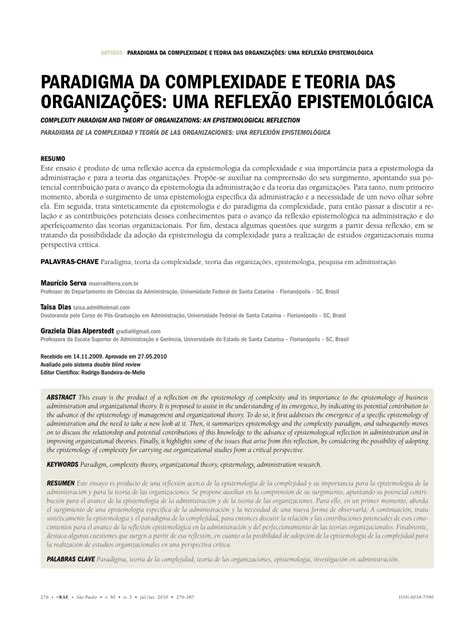 Pdf Complexity Paradigm And Theory Of Organizations An Epistemological Reflection