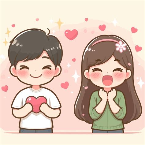 Eine Flache Illustration Eines Paares Das Liebe In Ihrem Herzen Fühlt