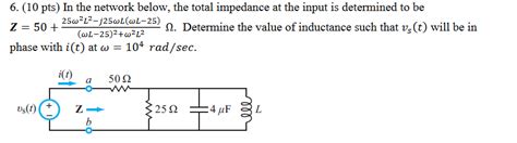 Solved 6 10 Pts In The Network Below The Total Impedance At The