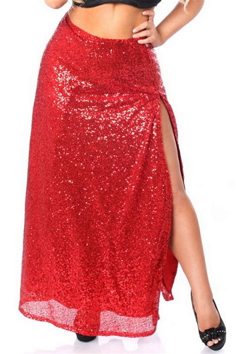 Plus Size Red Sequin Long Skirt Spicy Lingerie