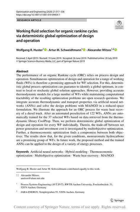 Working Fluid Selection For Organic Rankine Cycles Via Deterministic Global Optimization Of