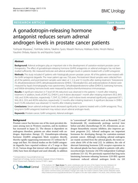 Pdf A Gonadotropin Releasing Hormone Antagonist Reduces Serum Adrenal Androgen Levels In